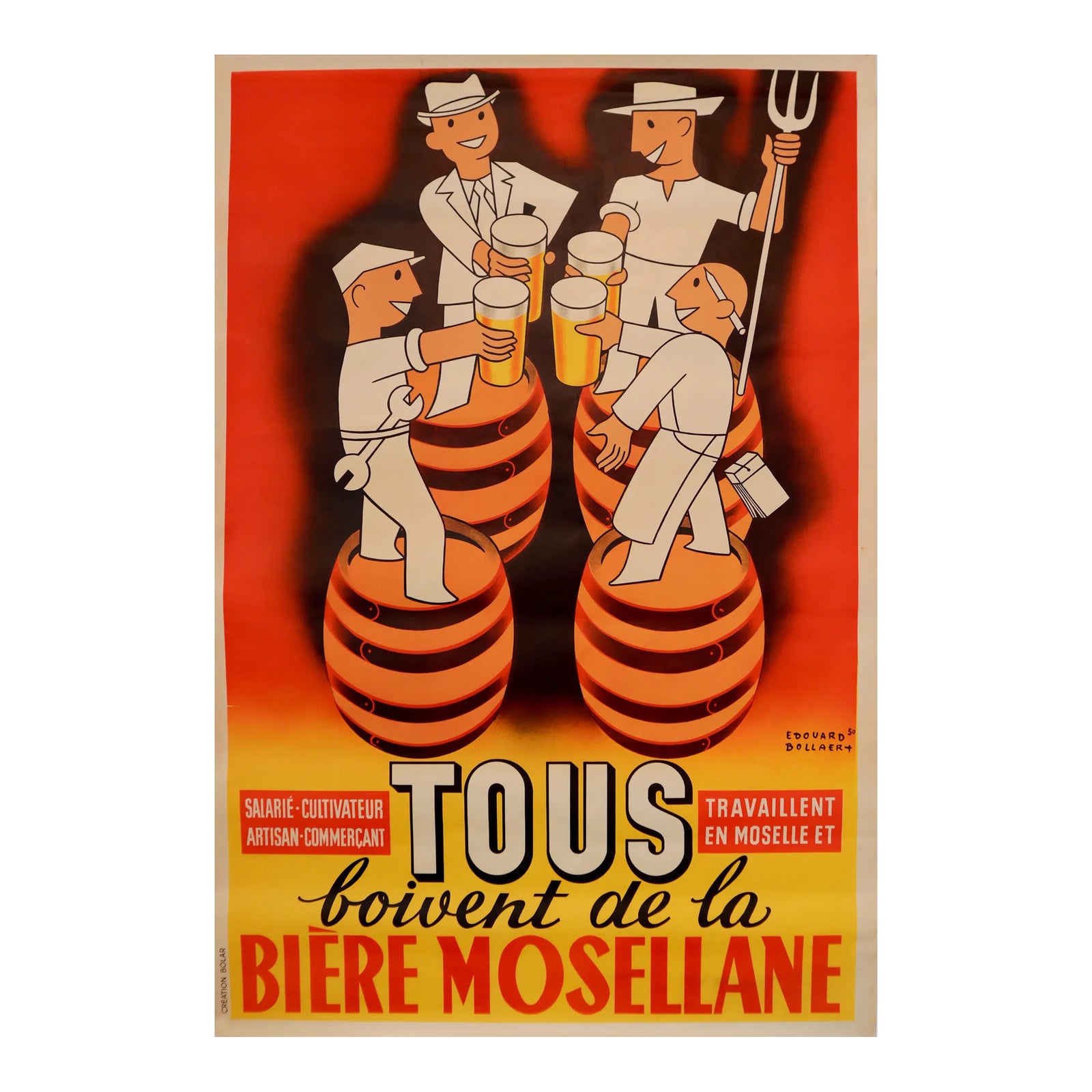 1950 French Art Deco Beer Poster "Tous Boivent De La Bière Mosellane ...