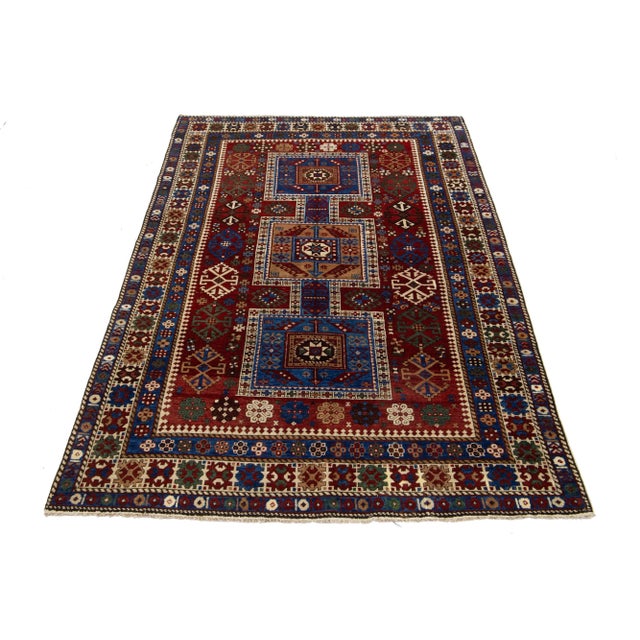 5 X 7 Vintage Caucasian Red Wool Rug With Allover Geometric Motif ...