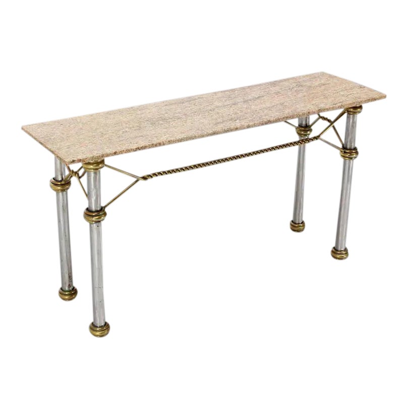 Mid-Century Modern Solid Brass Rope & Marble-Top Console Table | Chairish