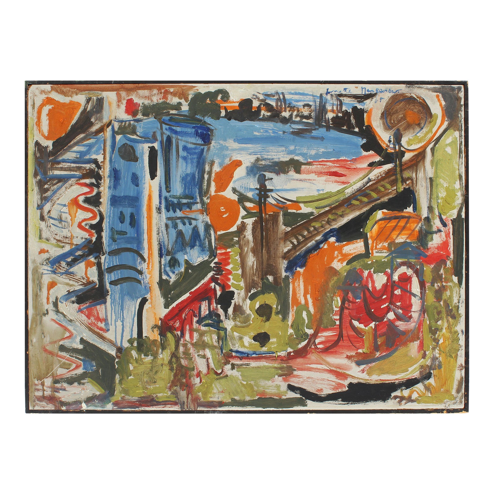Vintage Abstract Expressionist New York City School Brooklyn Bridge Oil ...
