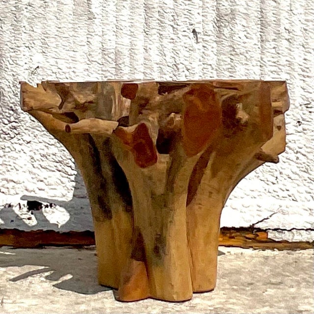 Late 20th Century Vintage Boho Wood Root Table Pedestal | Chairish