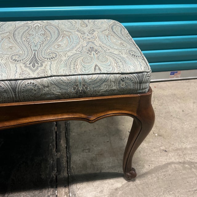 Late 20th Century Upholstered Carved Wood Bench | Chairish