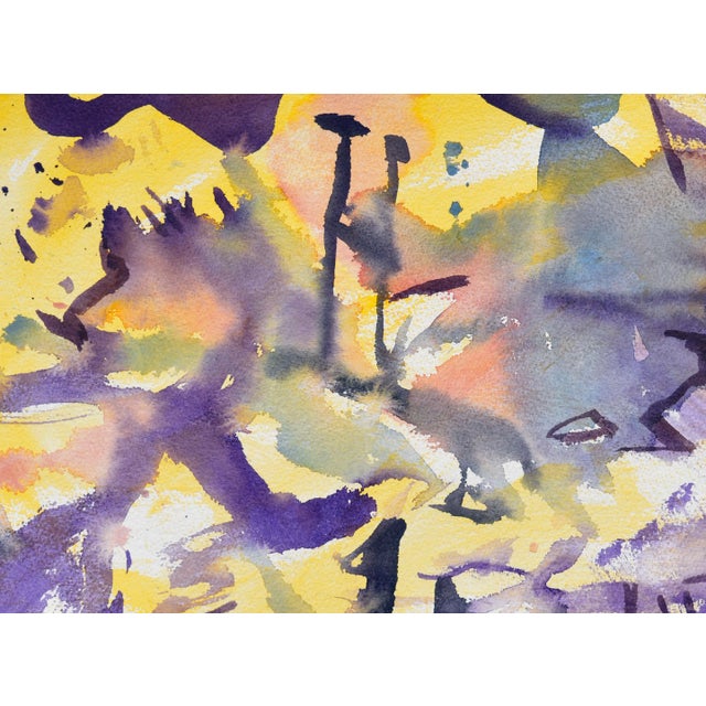 Vintage Purple & Yellow Abstract Watercolor by Les Anderson | Chairish