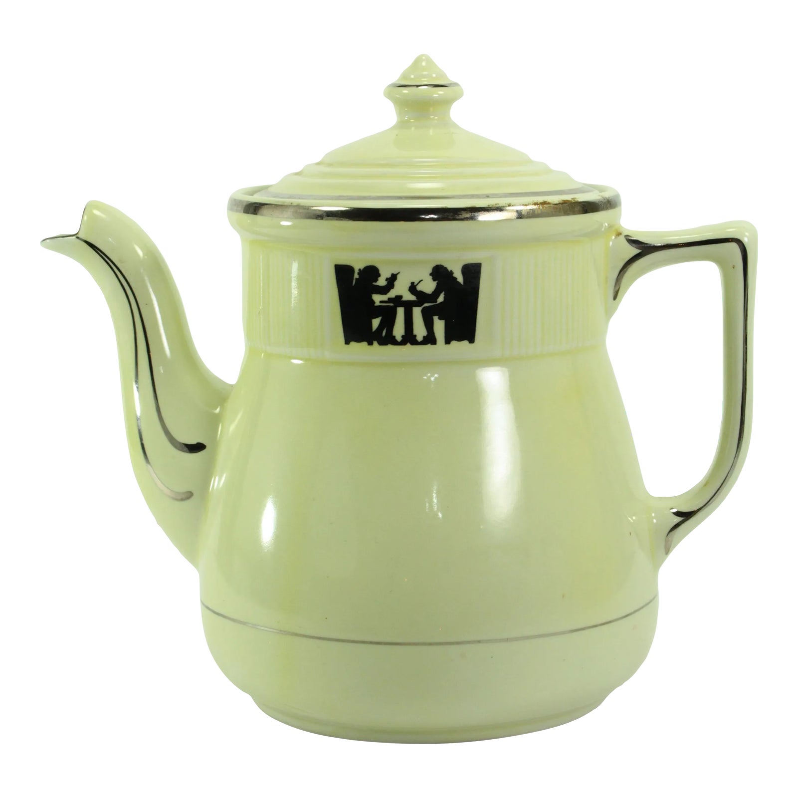 1930's Hall's Silhouette 8 Cups Medallion Coffee Pot, Tavern Scene ...