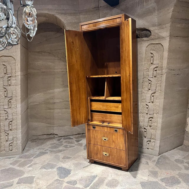 1970s Drexel Tall Campaign Cabinet Heritage Passage | Chairish