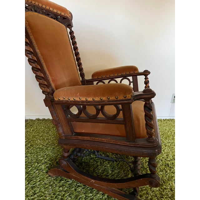 George Hunzinger Carved Walnut Platform Rocking Chair, 1880 | Chairish
