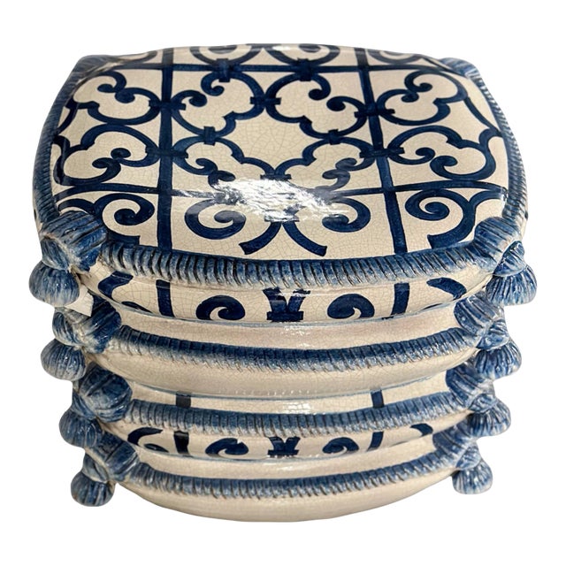 Italian Hand Crafted Ceramic Pillow Stack Stools | Chairish