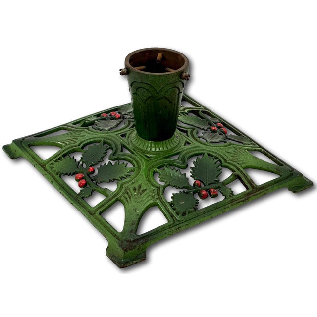 Antique 1920s Cast Iron Holly Leaf & Berry Motif Christmas Tree Stand ...