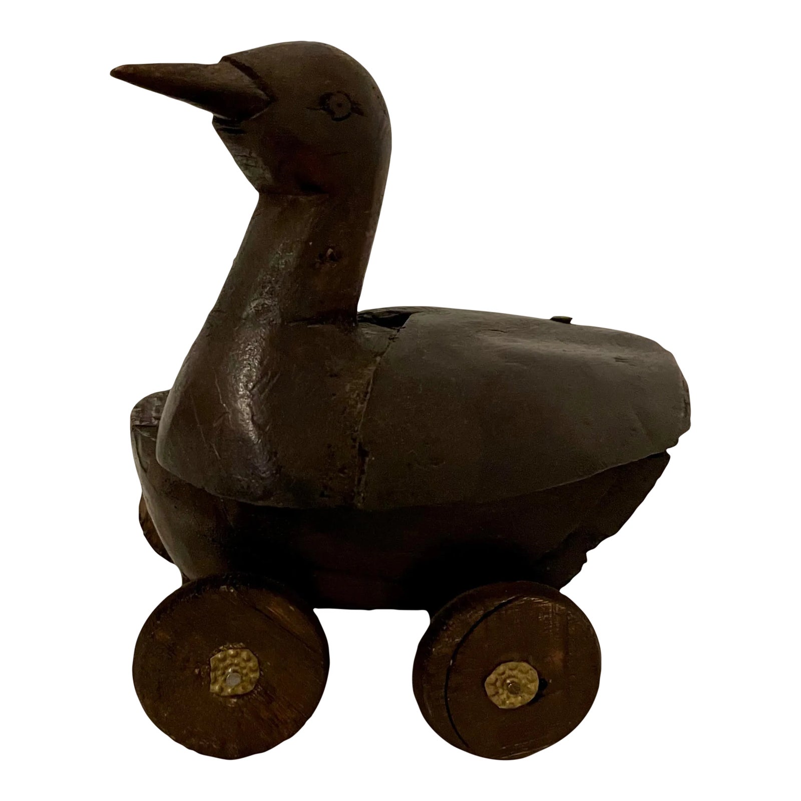 Vintage Wood Duck Folk Art Wood Sculpture Duck on Wheels Hand Made ...