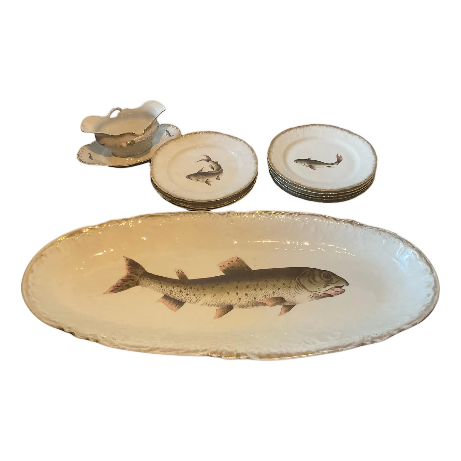 1890s Victoria Carlsbad Austrian Ceramic Fish Set - 11 Pieces | Chairish