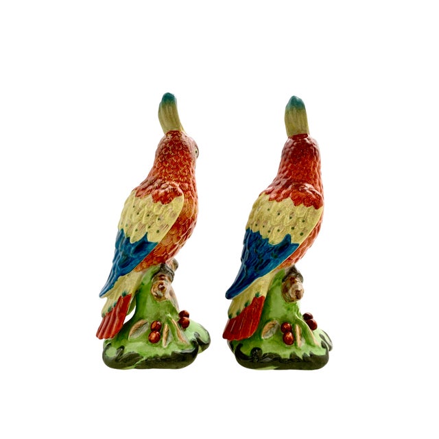 Vintage Oriental Pair Ceramic Parrot Tropical Style Bird Figurine ...