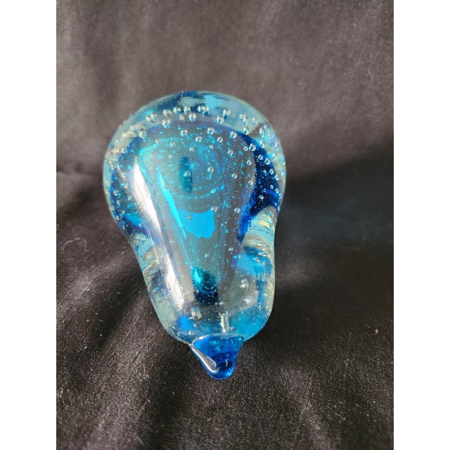 1980s Blue Murano Style Blown Glass Rear Shaped Paperweight | Chairish
