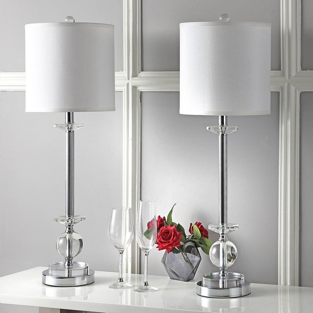31 Inch H Crystal Candlestick Table Lamp in Clear - a Pair | Chairish