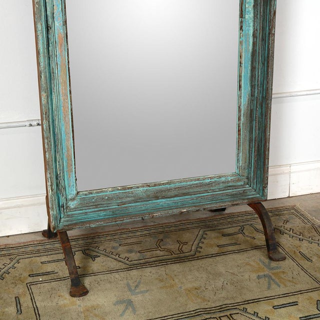 Antique Indian Teakwood Painted Window Frame + Mirror | Chairish