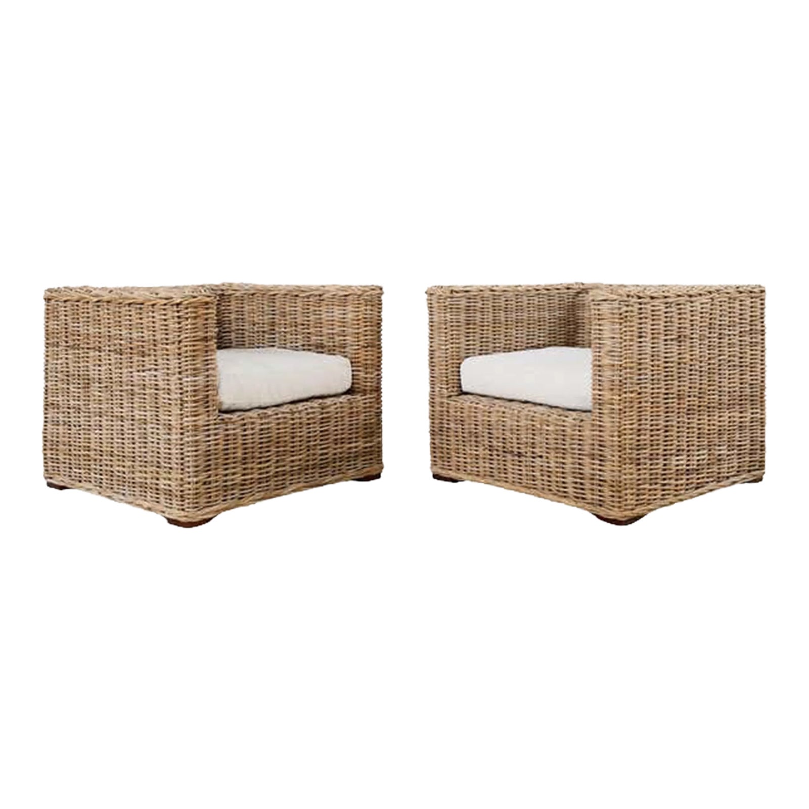 Pair of Michael Taylor Style Organic Modern Rattan Cube Chairs | Chairish