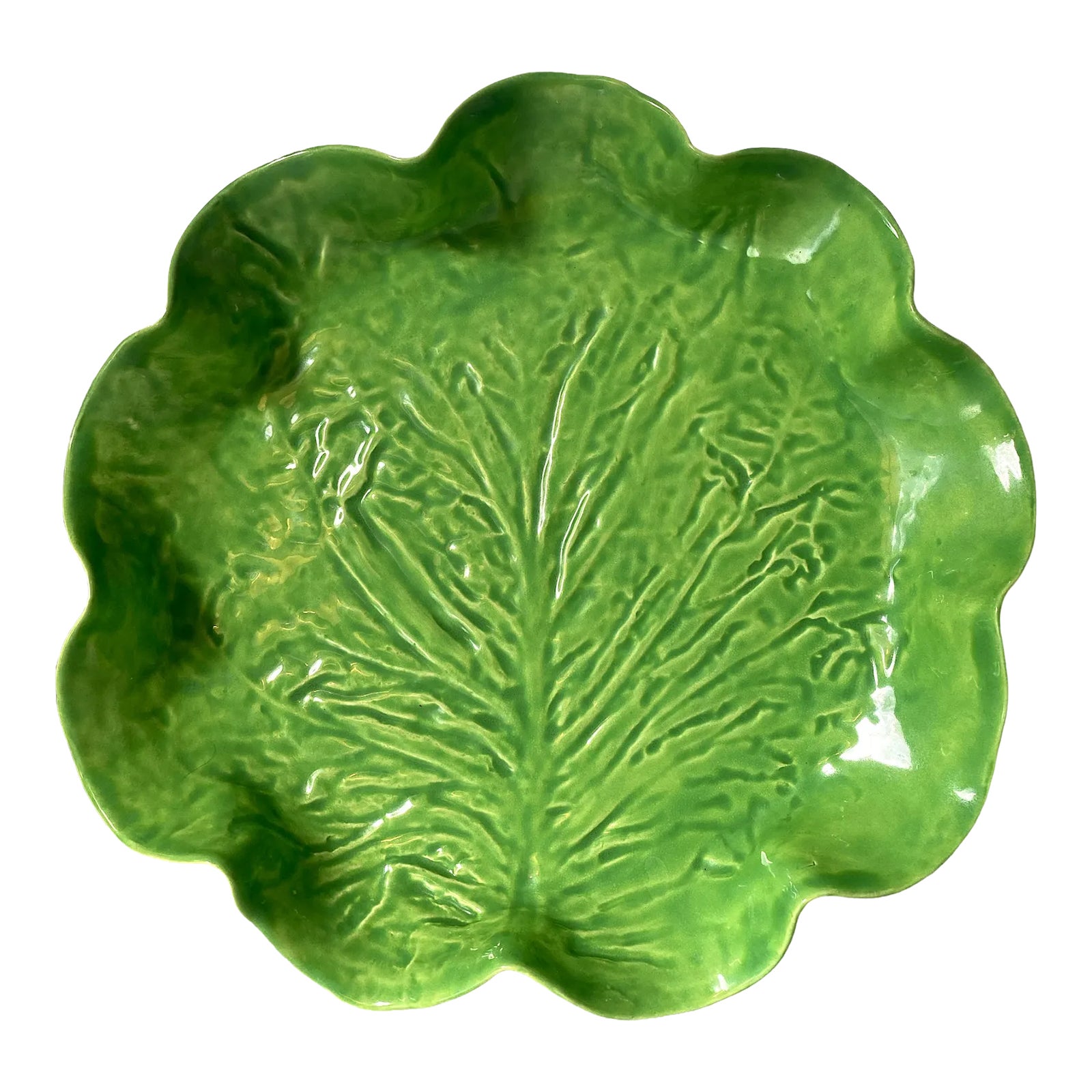 1960s Pat Young Handmade Green Cabbage Ware Lotus Leaf Platter | Chairish