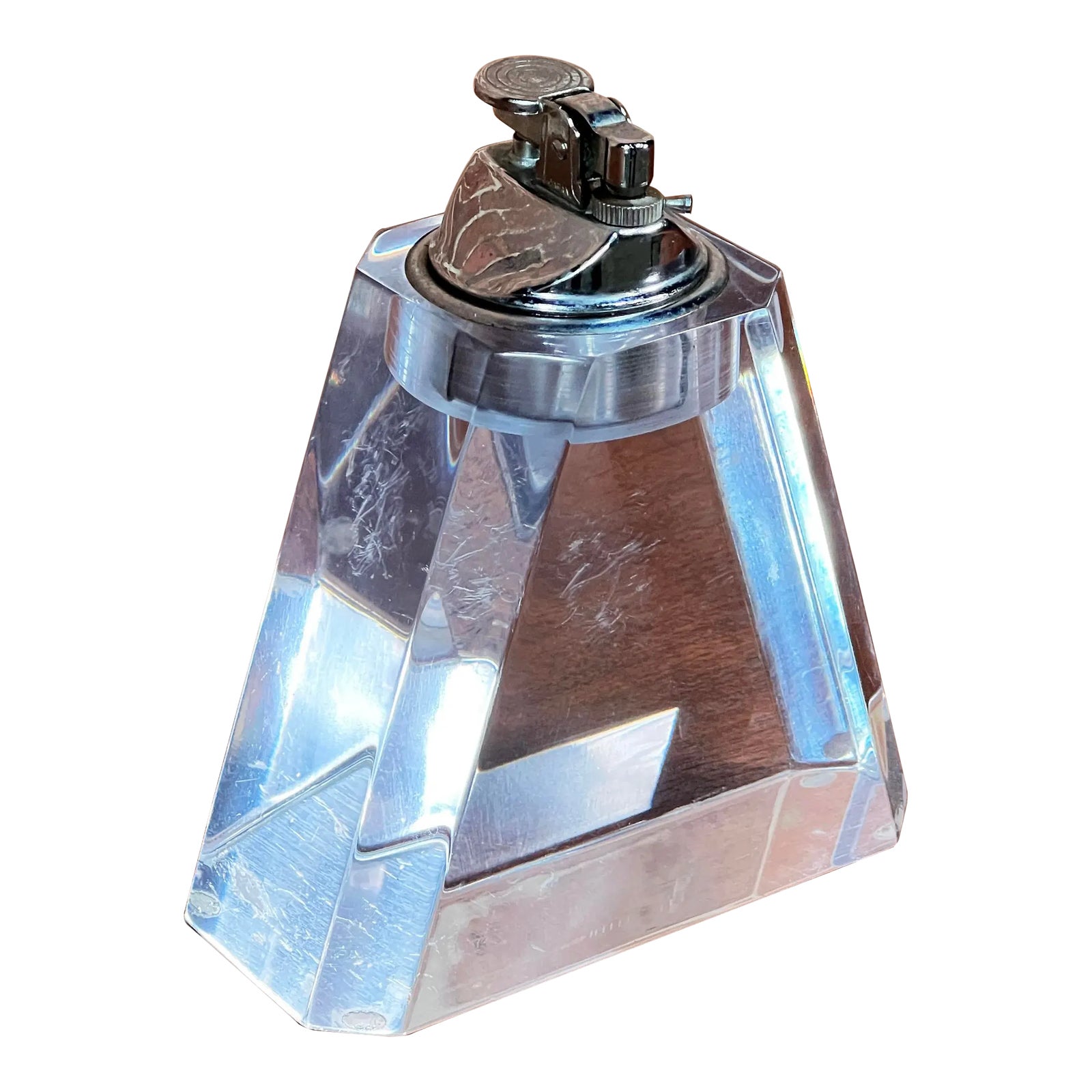 Vintage Oversized Lucite Pyramid Table Lighter | Chairish