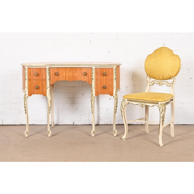 Romweber French Rococo Louis XV Satinwood Parcel Painted Vanity and ...