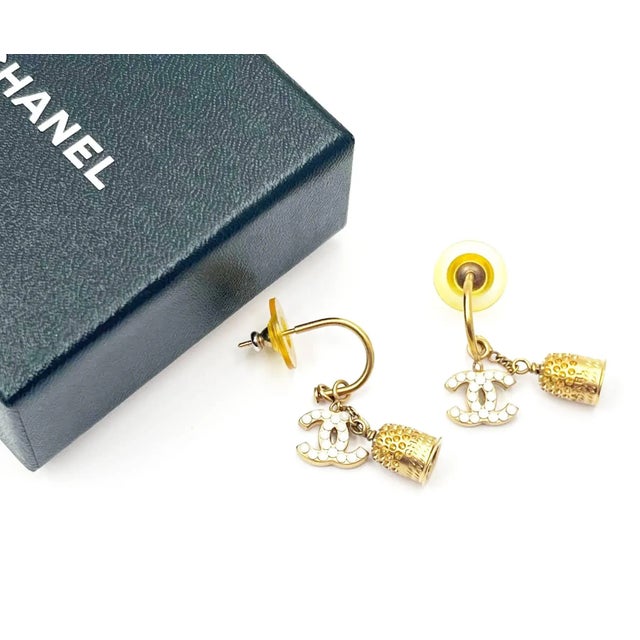 Vintage Chanel Gold Plated CC Opal Crystal 3 Way Thimble Piercing ...