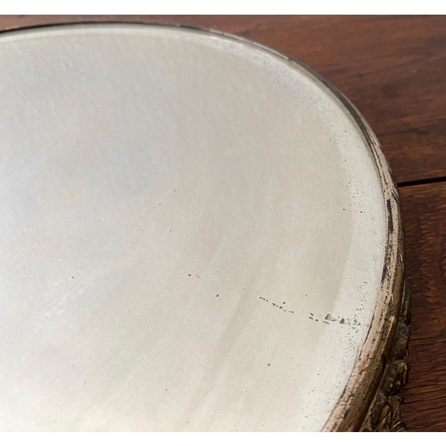 Antique Round Silver Plate Vanity Mirror With Four Ornate Feet | Chairish