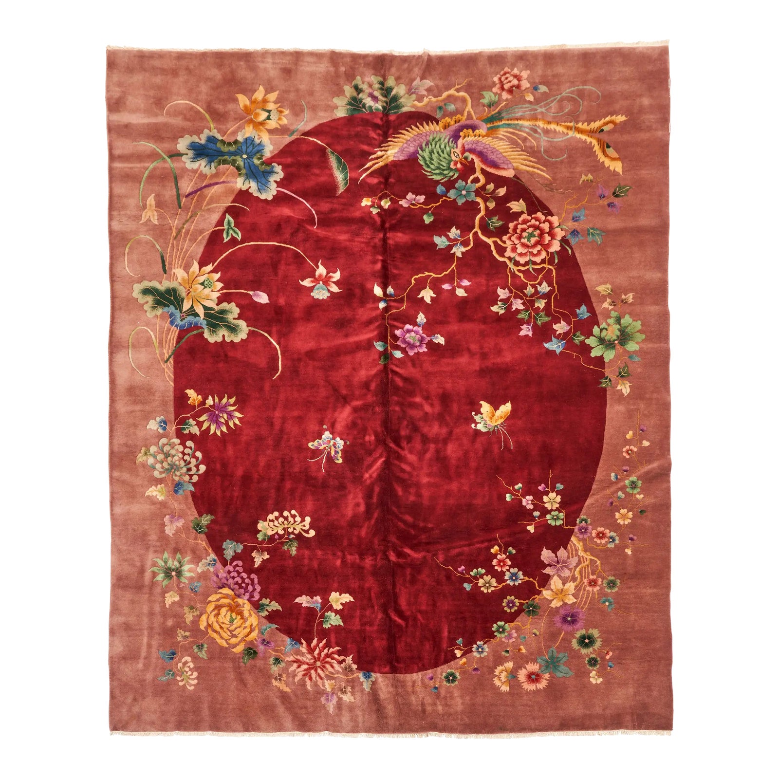 Antique 20th Century Chinese Peking Rug in Red With Phoenix Design ...