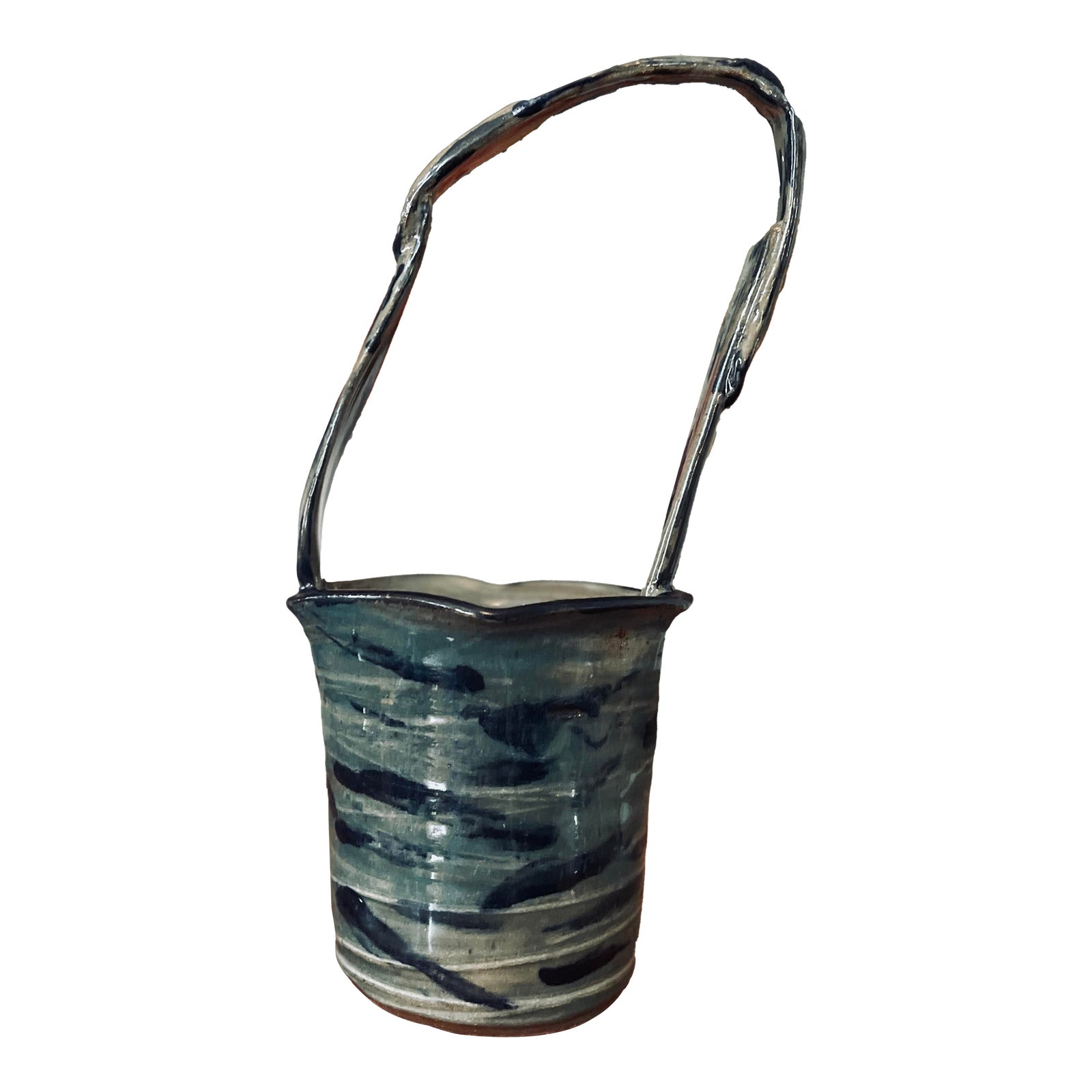 Blue Studio Pottery Abstract Basket | Chairish