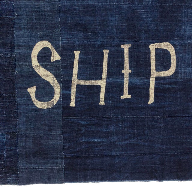 Large Patchwork Indigo Flag From Vintage Cotton, Don't Give Up the Ship ...