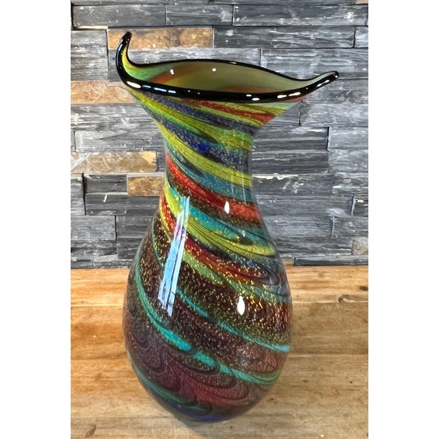 18 Inch Tall Multicolor Art Glass Vase | Chairish