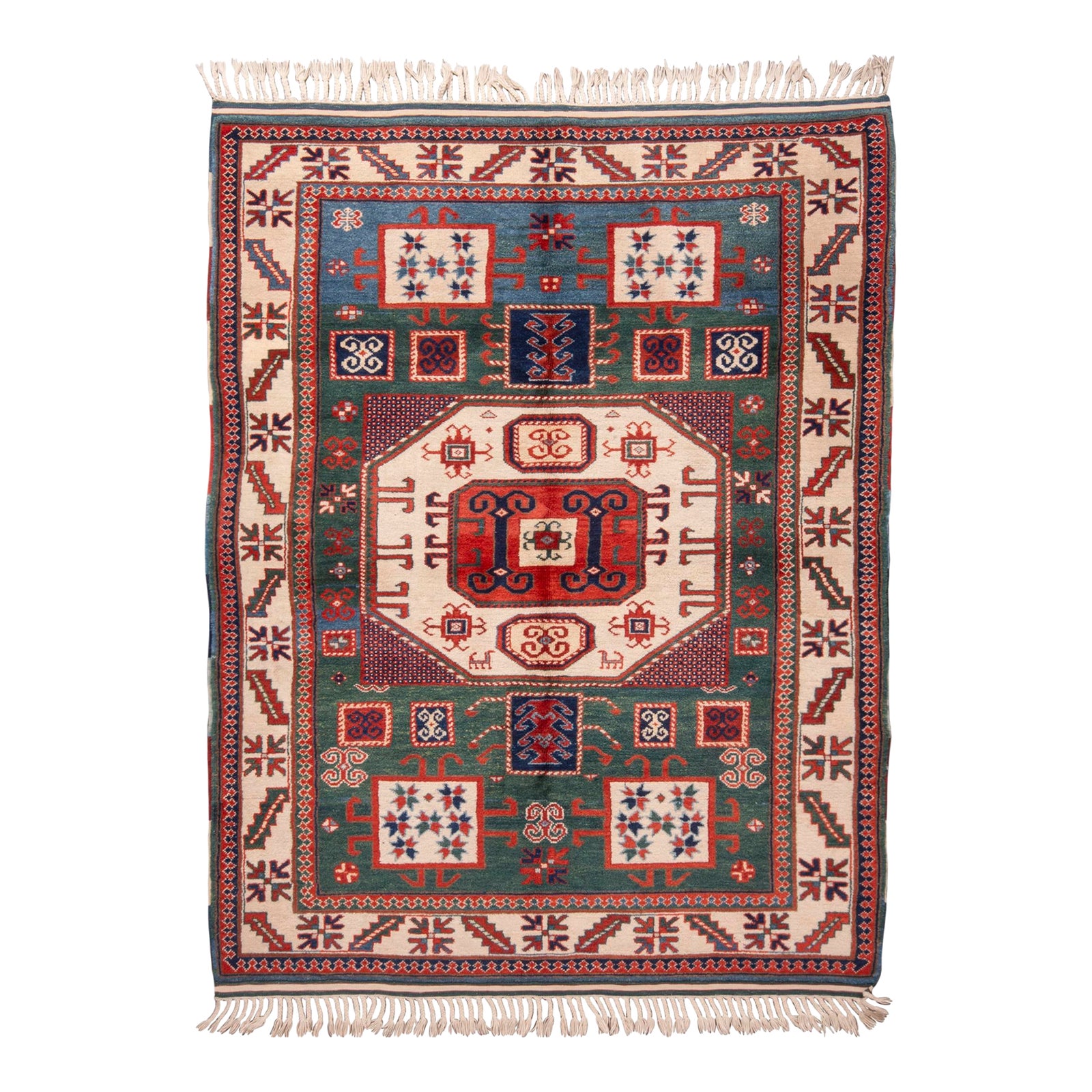 Rug & Kilim's New Kazak Transitional Red and Green Wool Rug With Horn ...