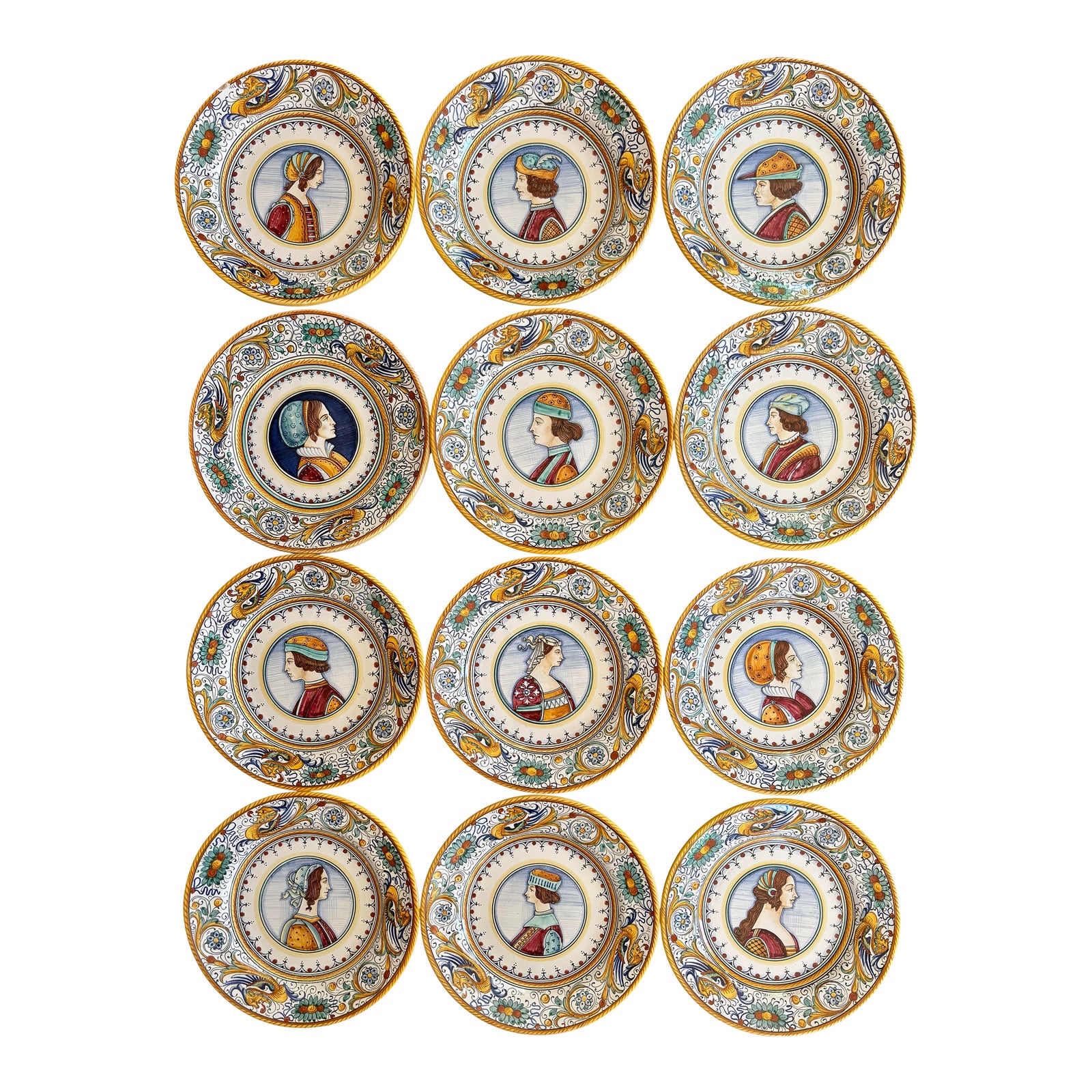 Vintage Italian Deruta Renaissance-Style Dining Plates- Set of 12 ...