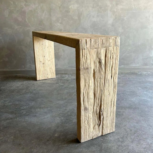 Natural Elm Wood Reclaimed Waterfall Style Console Table | Chairish