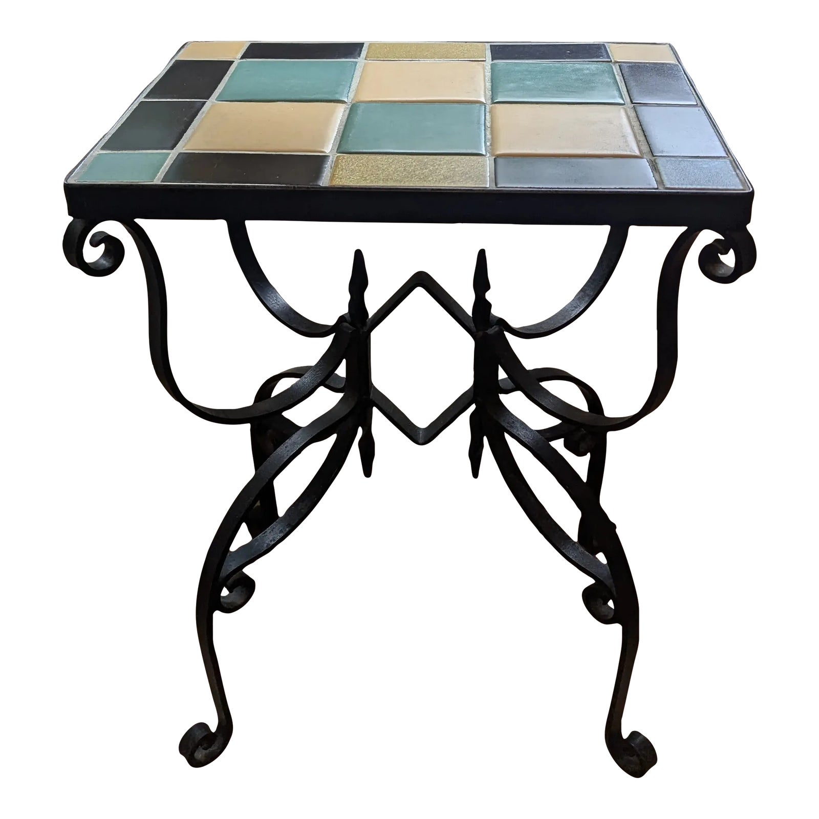 1940s California Tile Top Iron Table | Chairish