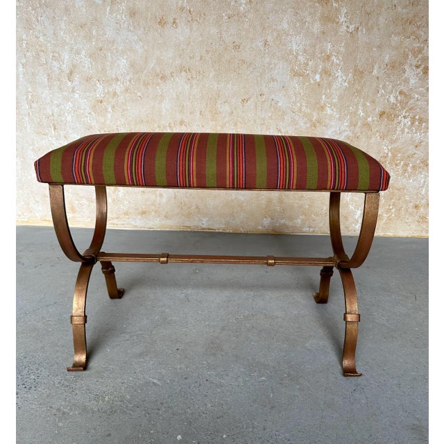 Spanish Gilt Iron Bench in Striped | Chairish