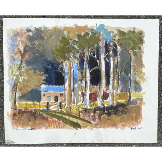 1991 Fred Atkinson House in the English Woods Watercolor | Chairish