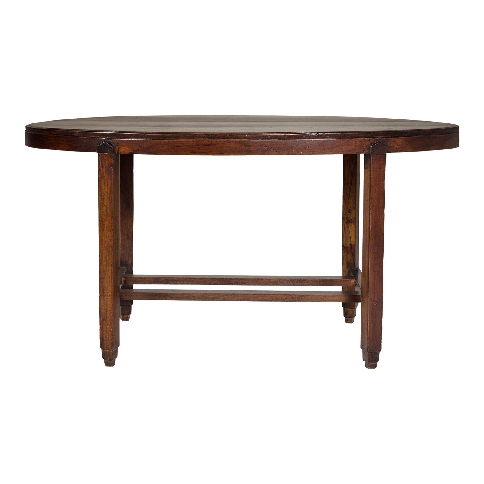 Oval Top Center Table with Inverted Stepped Pyramid Feet and Cross ...