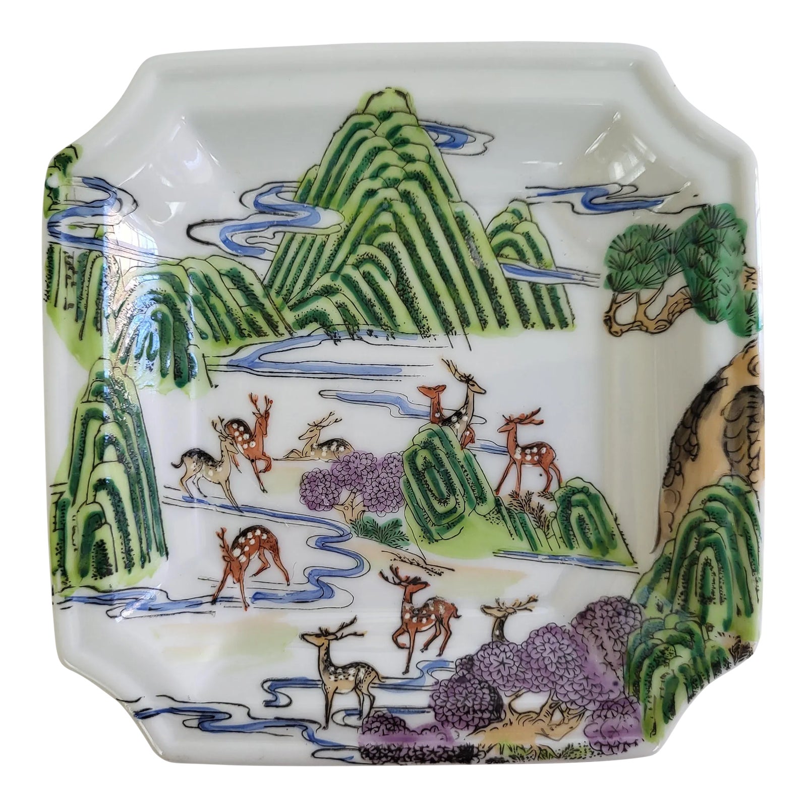 1960s Small Square Decorative Landscape Plate, Made in Macau | Chairish