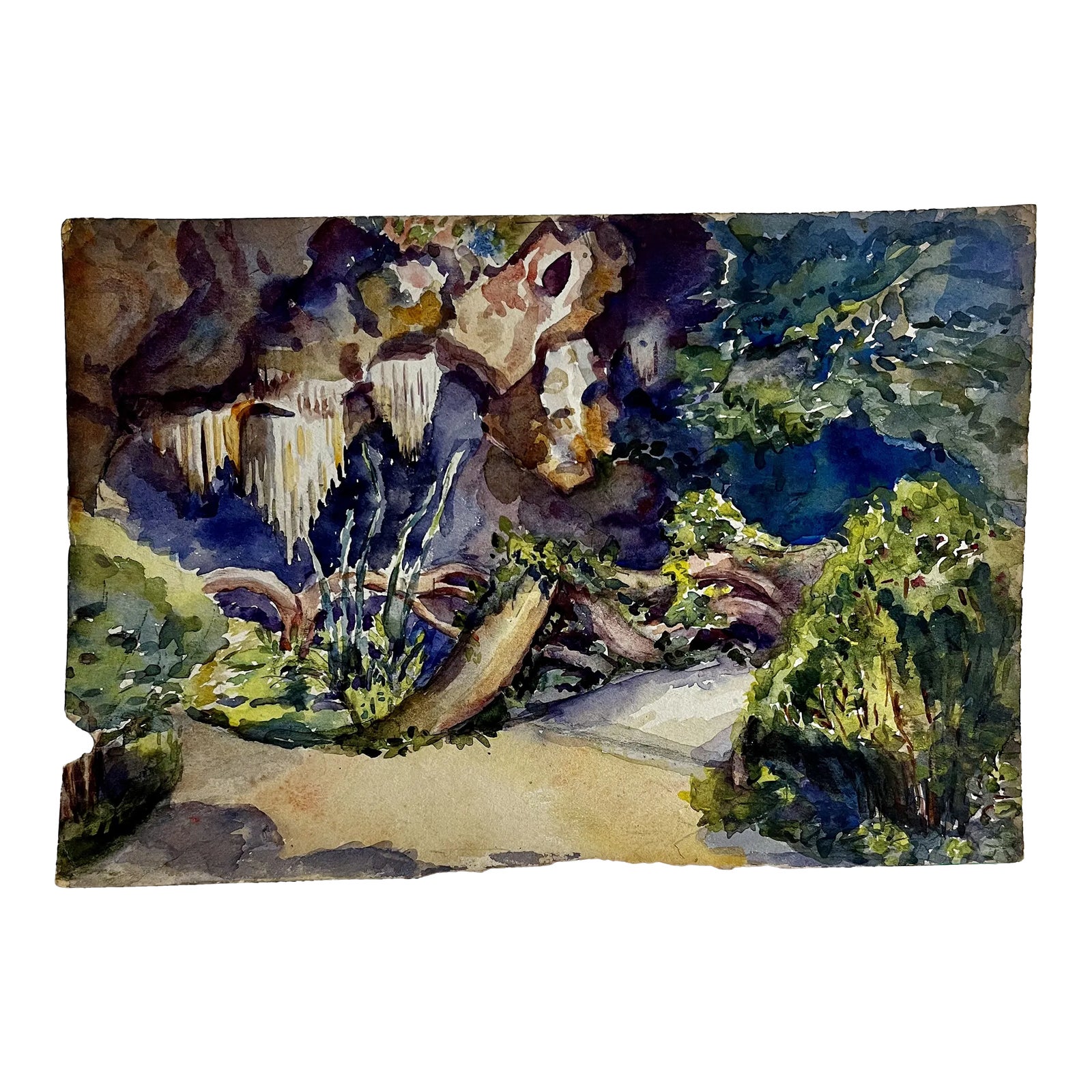 Mid 20th Century Expressionist Nature Landscape Watercolor Painting ...