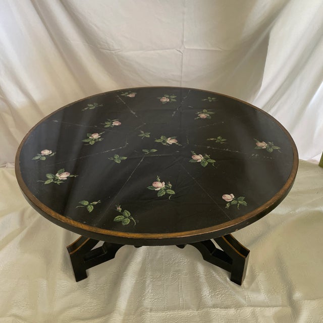 Mid 20th Century Vintage Hand Painted Round Coffee Table | Chairish