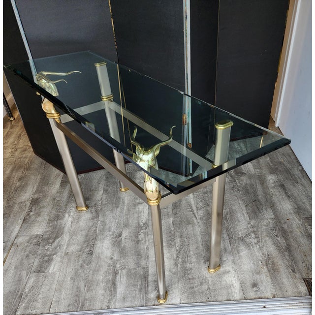 1970s Maison Jansen Style Vintage Brass and Brushed Steel Impala Head Console Table | Chairish