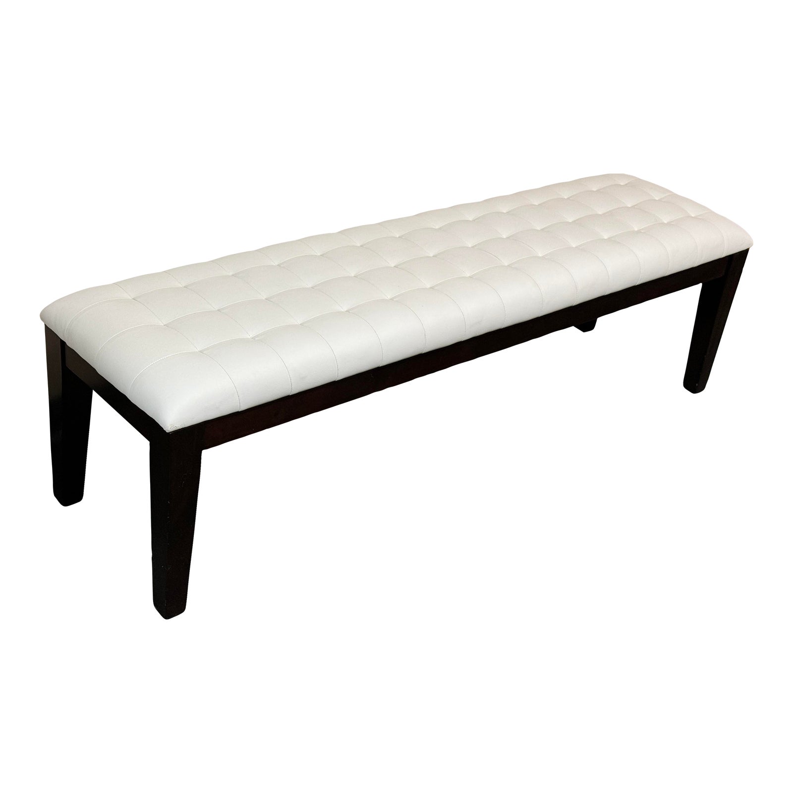 Contemporary White Leather Tufted Bench | Chairish