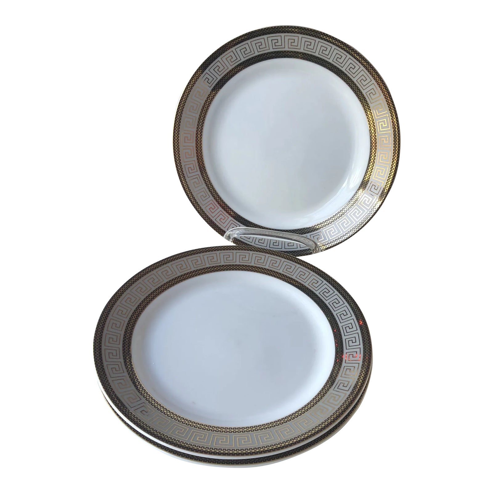 Contemporary Greek Key Design Salad Plates S/3 | Chairish