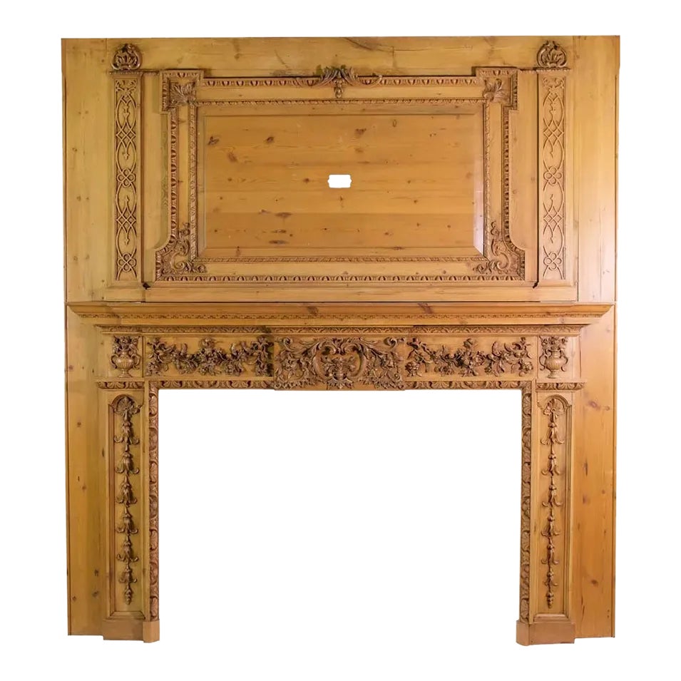 Vintage Carved Pine Floral Rococo Mantel With Over Mantel Molding ...