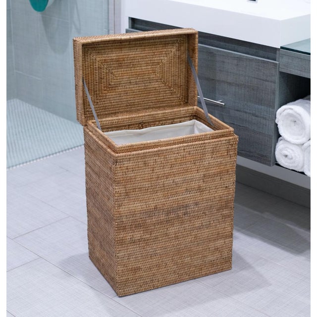 Artifacts Rattan Rectangular Hamper with Hinged Lid in Honey Brown ...
