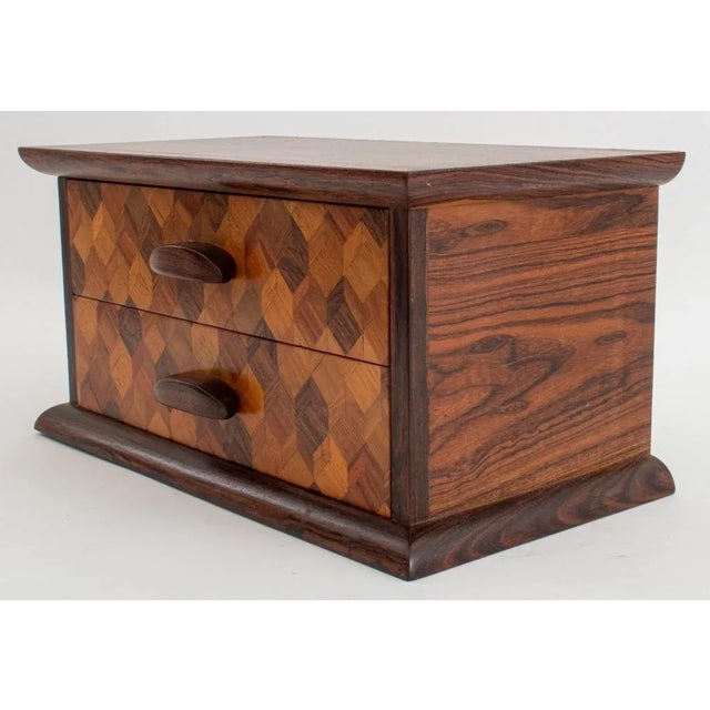 Decorative Two-Drawer Wooden Box With Marquetry | Chairish