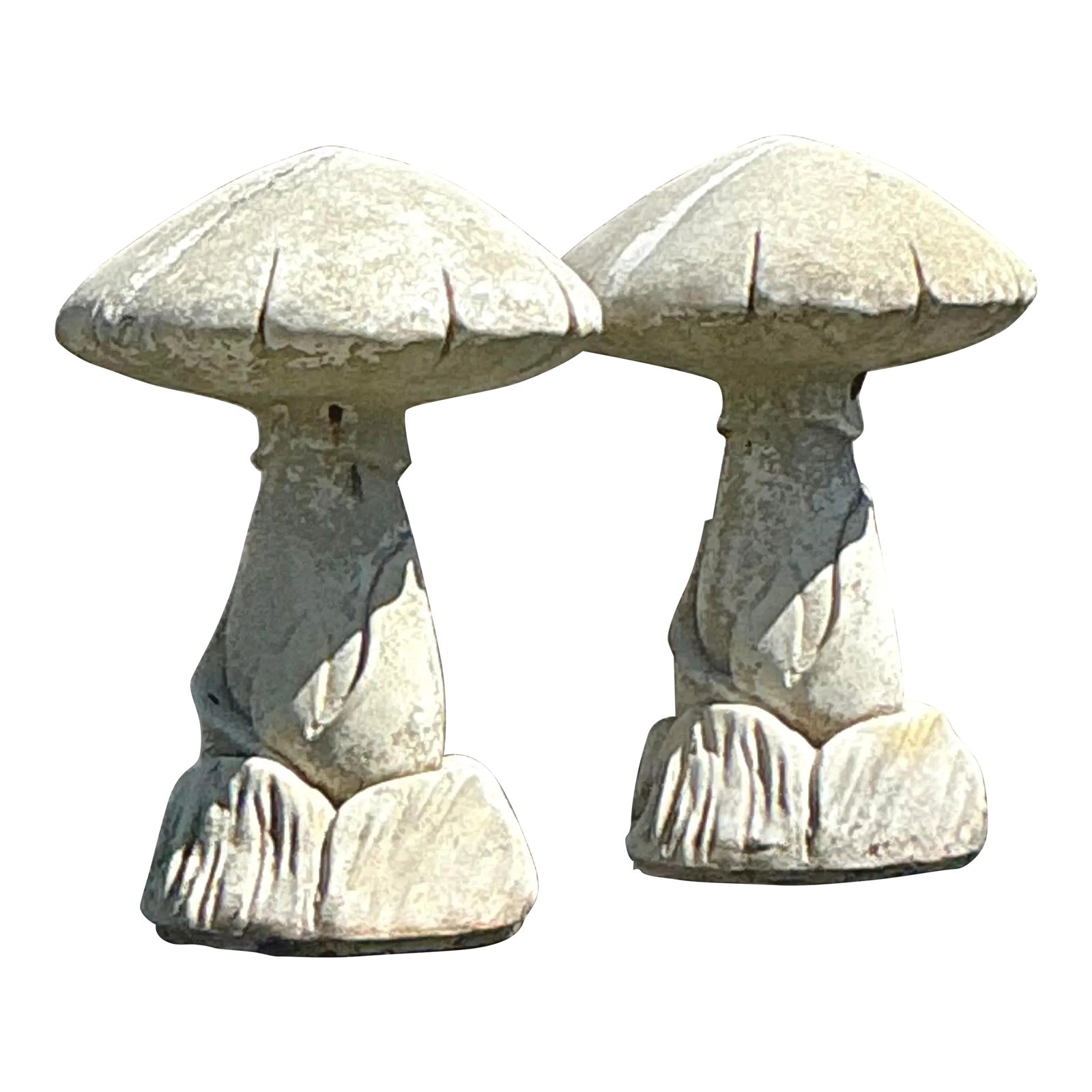 Vintage Boho Cast Stone Mushrooms - A Pair | Chairish