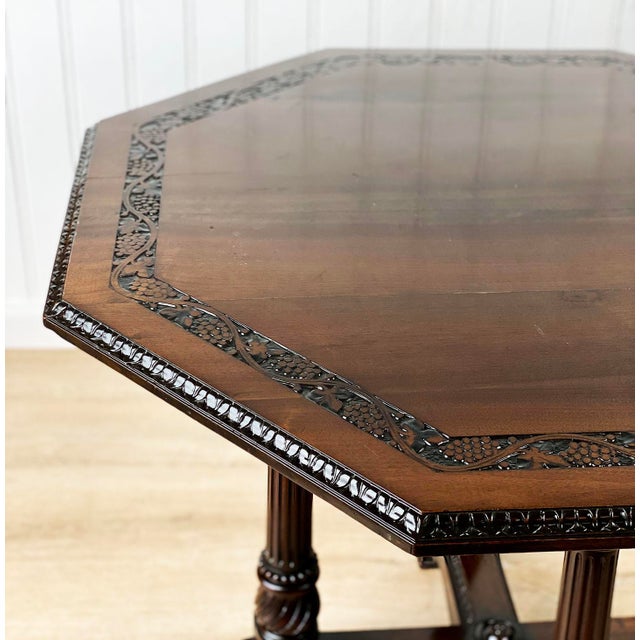 Antique Victorian Walnut Carved Grapevine Motif Octagonal Library Table ...