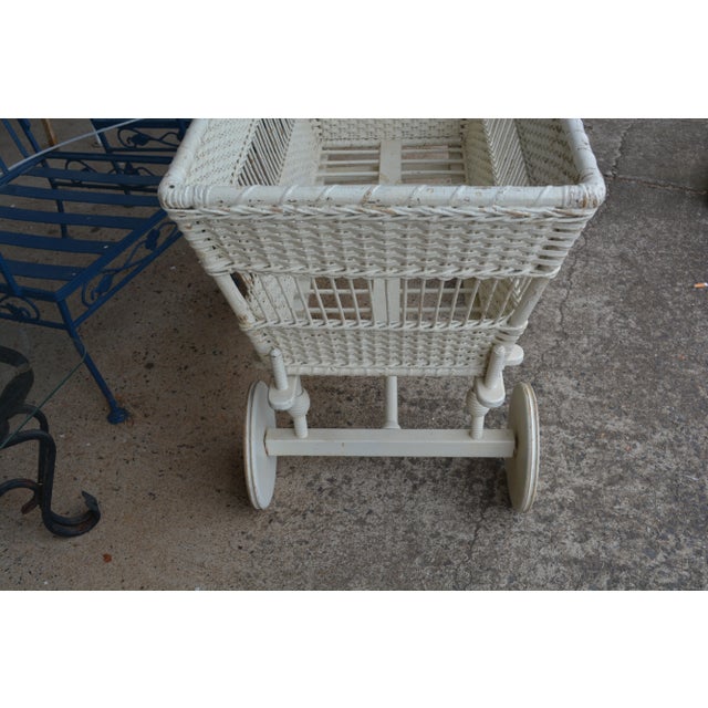 Vintage White Wicker & Wood Cart | Chairish