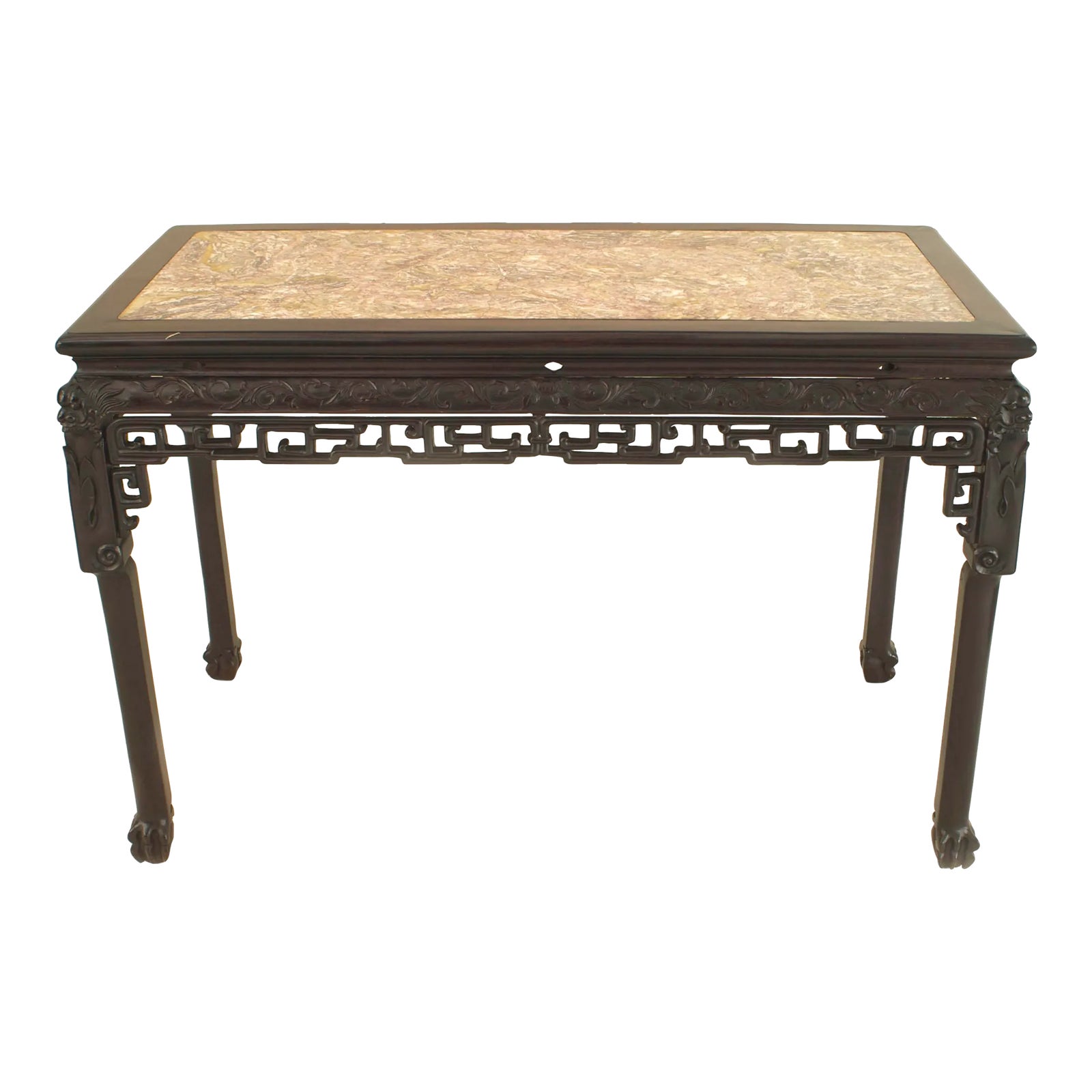 Asian Chinese Hardwood Center Table with Marble Top | Chairish