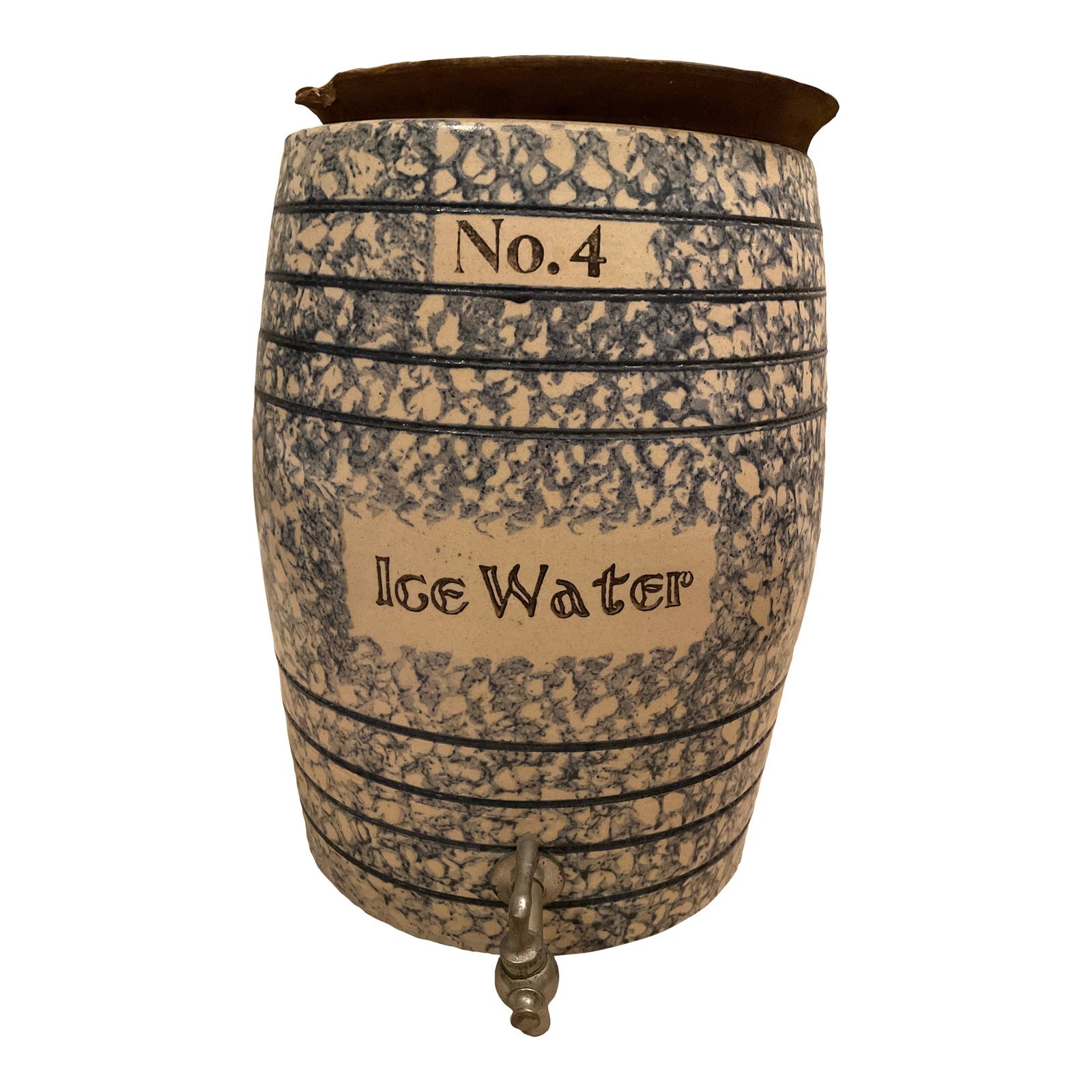Early 20th Century 4 Gallon Blue Spongeware Ice Water Cooler | Chairish