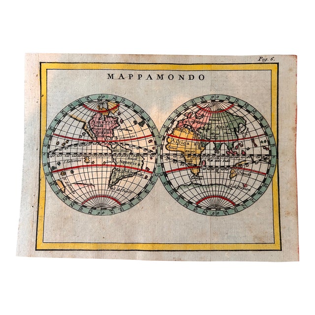 Antique 1788 MappaMondo World Map | Chairish